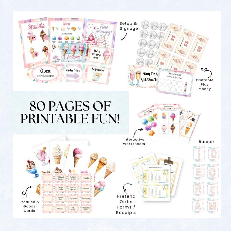 Ice Cream Shop Dramatic Play, Pretend Play Printable, Ice Cream Truck ...