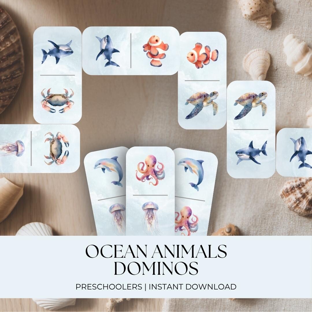 Ocean Animals Domino Cards Printable, Preschool Matching Game, Sea ...