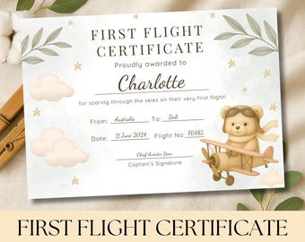 First Flight Certificate for Kids, Toddler's First Flight Award, First ...