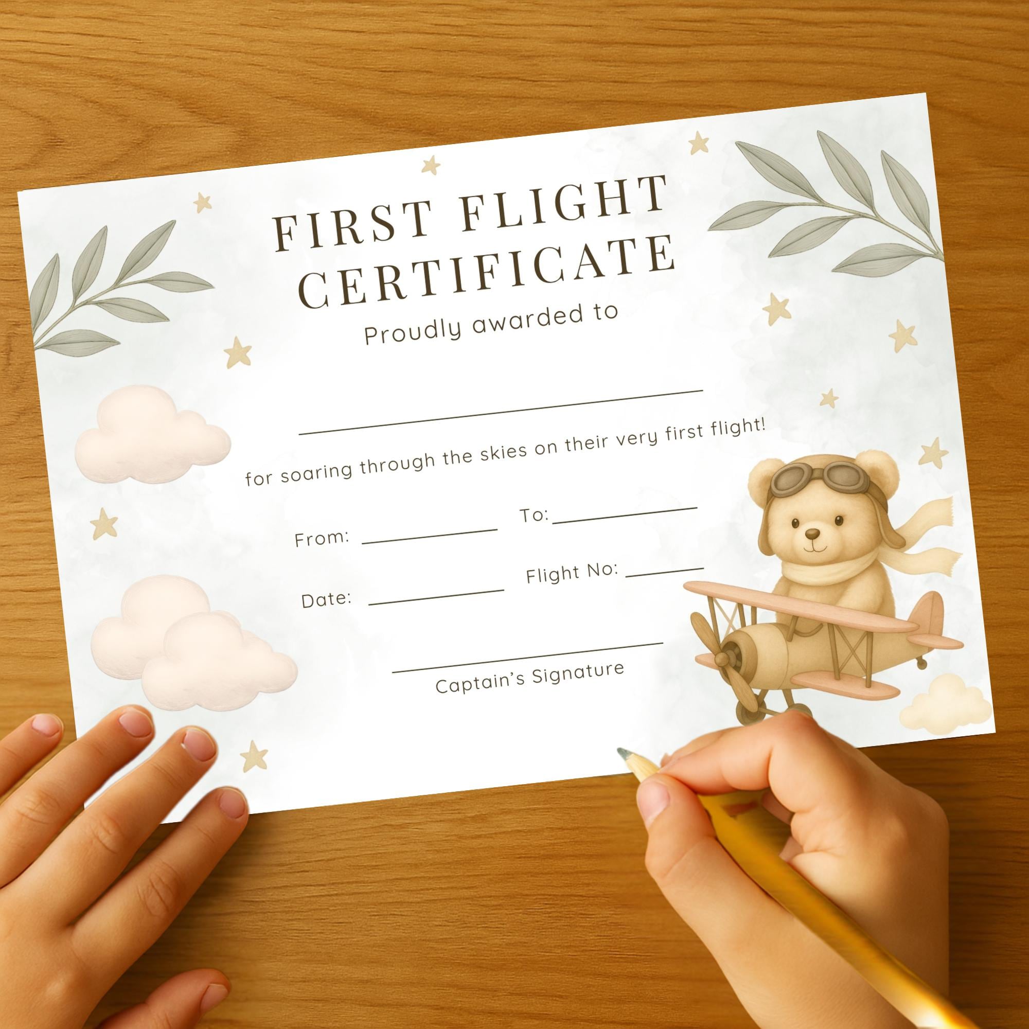 My First Flight Certificate for Kids, Award, Vacation Gift, Editable ...