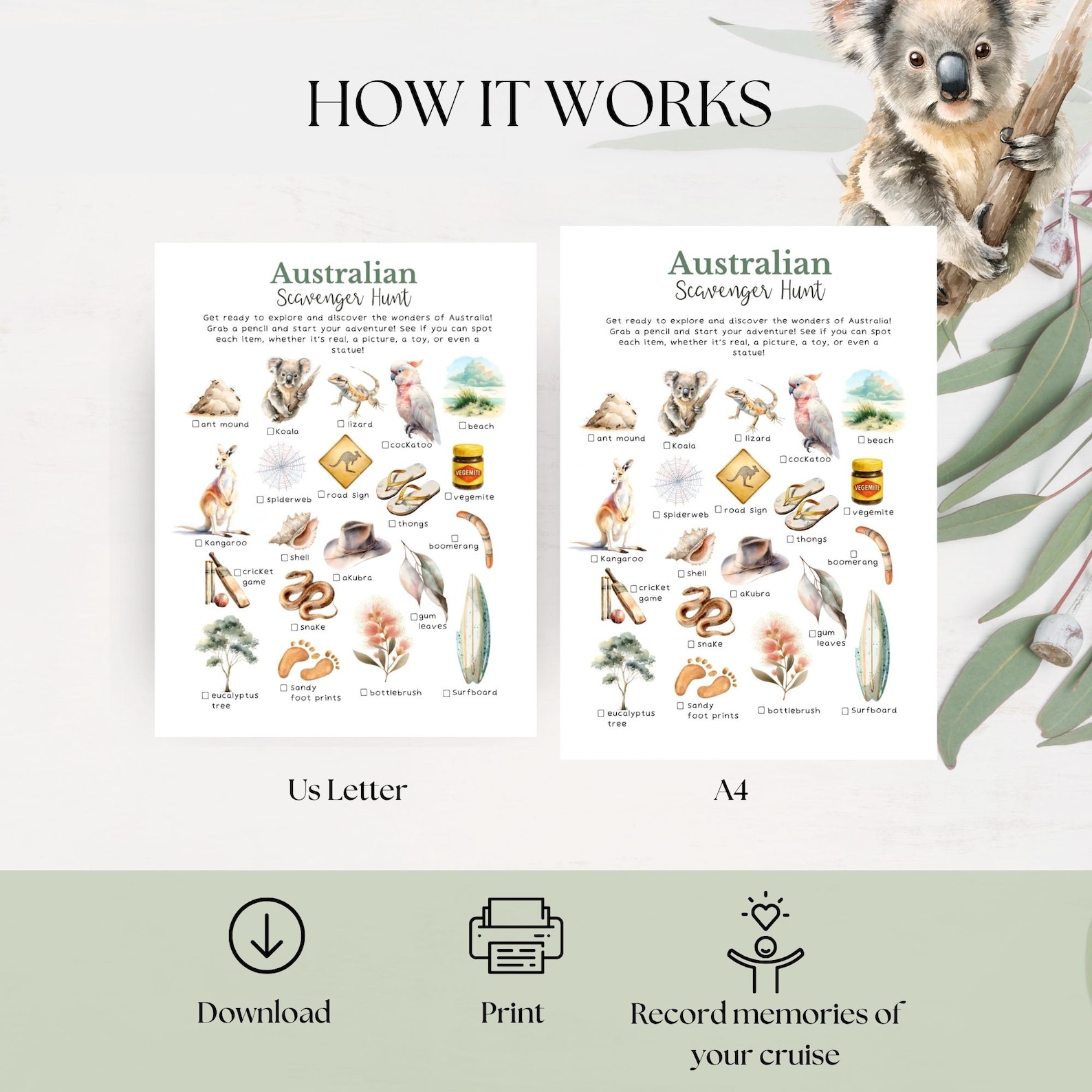 Australian Scavenger Hunt, Holiday Travel Activity Printable, Scavenger ...