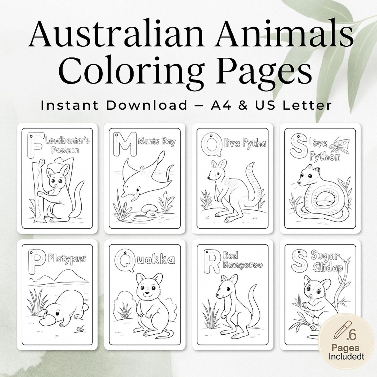 Australian Animals Alphabet Coloring Pages | A to Z Letter Tracing ...
