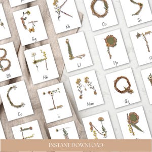 Alphabet Cards, Flash Cards, Digital Download, Floral Flash Cards ...