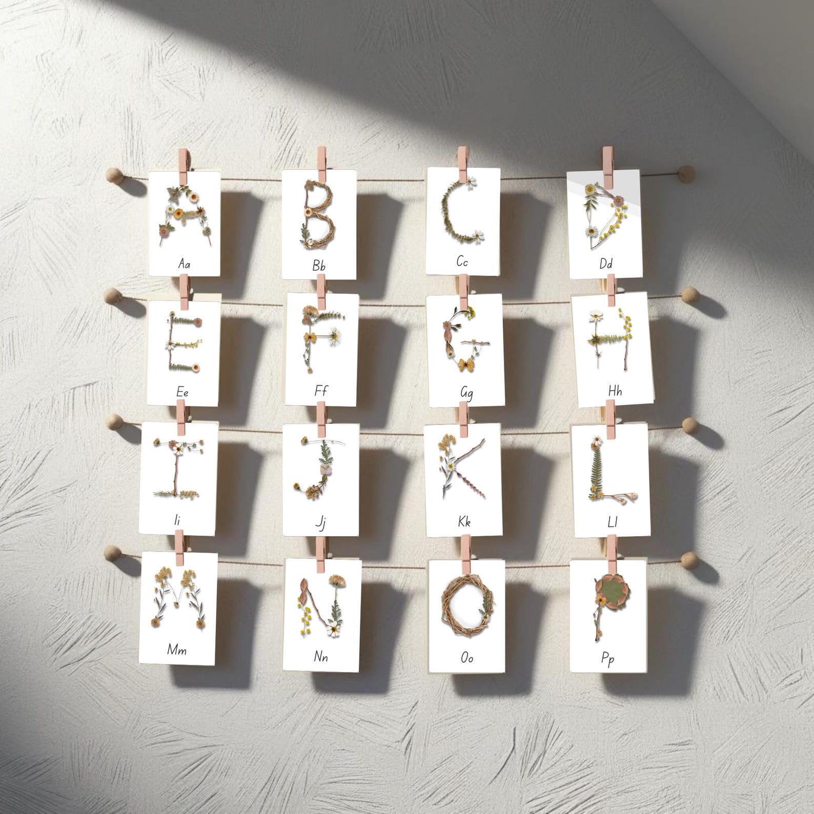 Alphabet Cards, Flash Cards, Digital Download, Floral Flash Cards ...