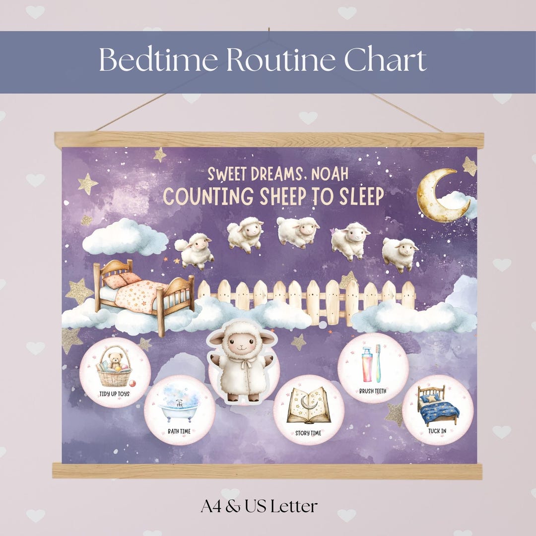 Night Time Routine Chart, Counting Sheep for Kids, Toddler Night Time ...