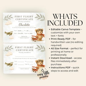 My First Flight Certificate for Kids, Award, Vacation Gift, Editable ...