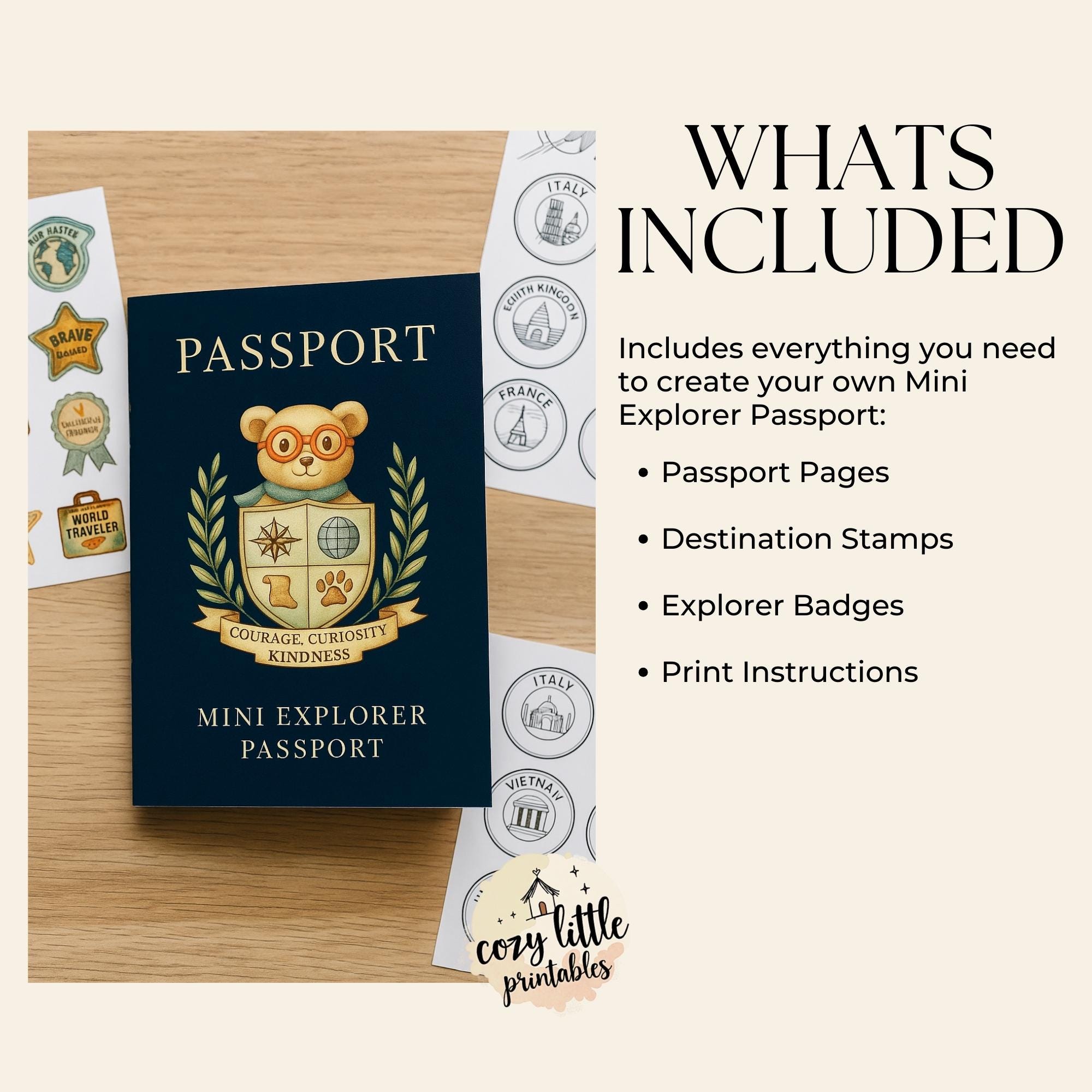 Printable Kids Passport | First Flight Memory Book | Explorer Badges ...