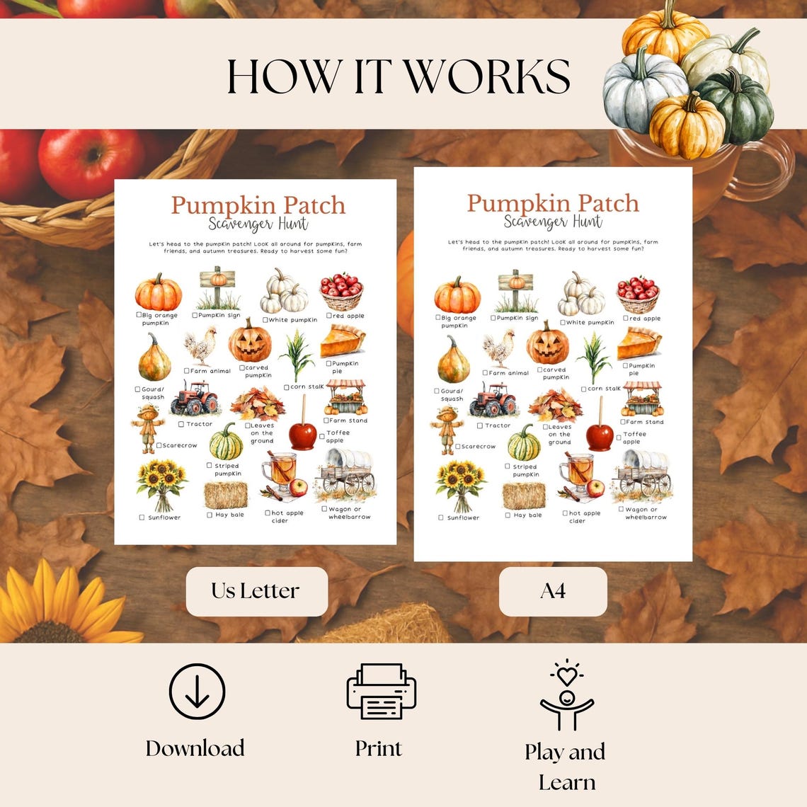 Pumpkin Patch Scavenger Hunt Printable, Fall Activity for Kids, Autumn ...