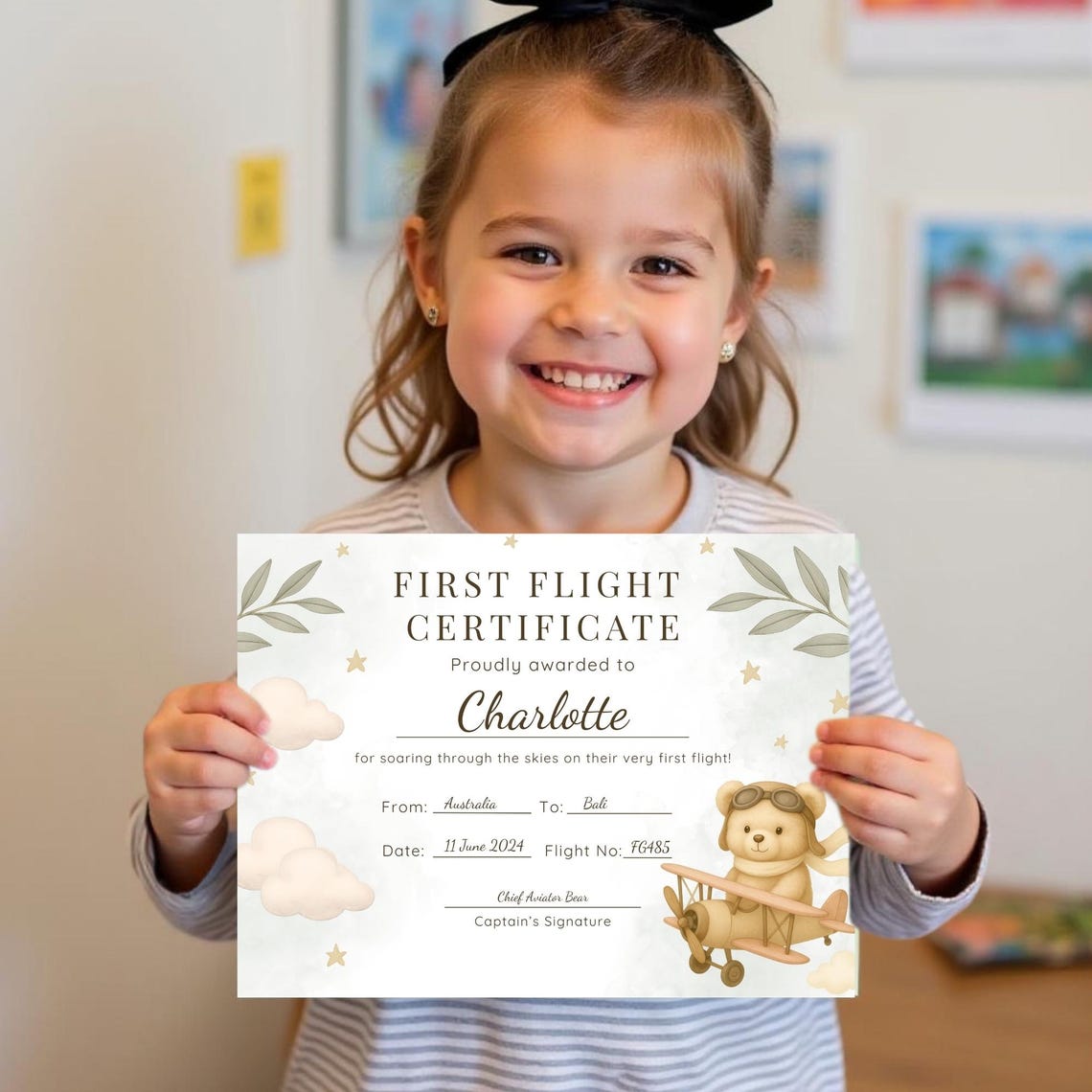 My First Flight Certificate for Kids, Award, Vacation Gift, Editable ...