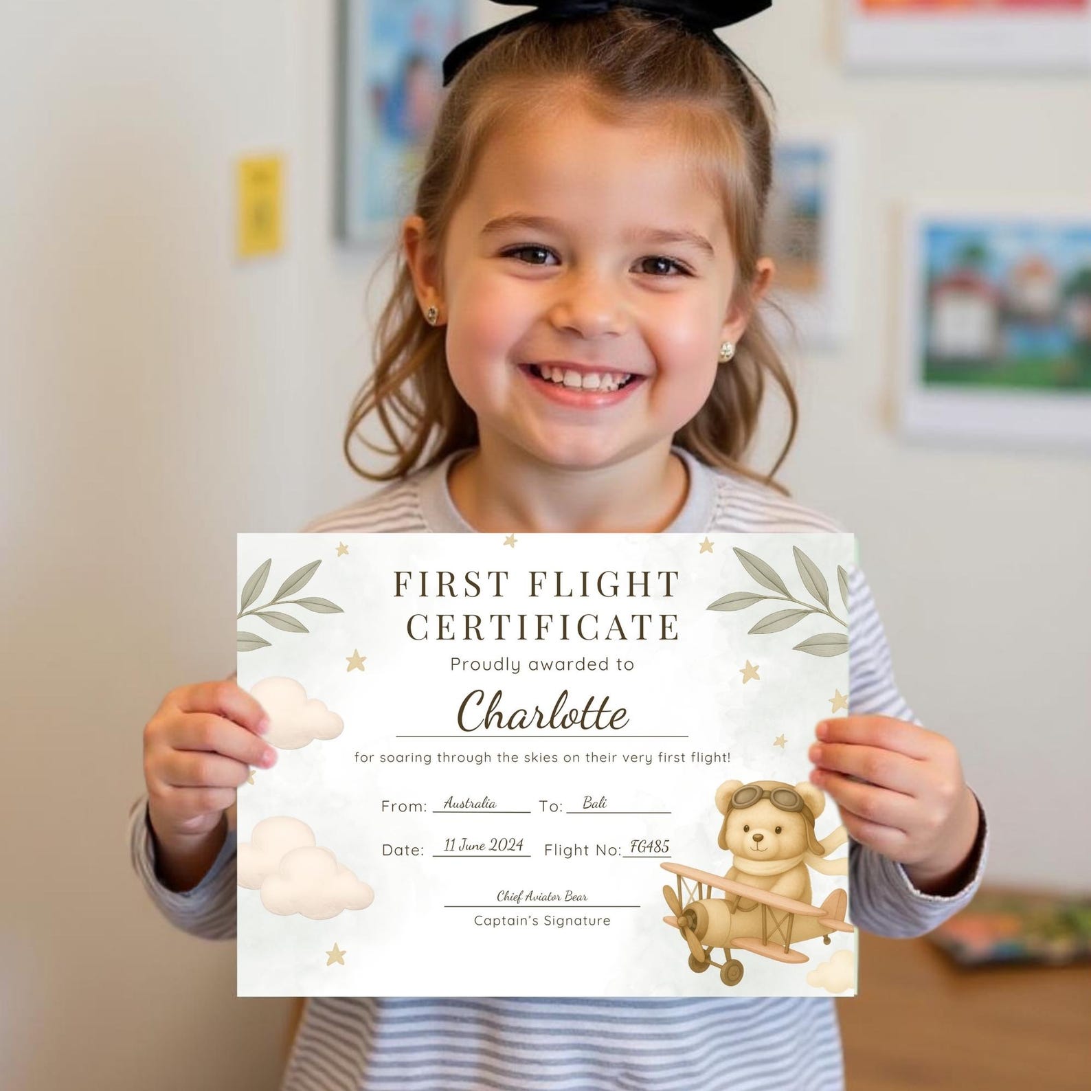My First Flight Certificate for Kids, Award, Vacation Gift, Editable ...