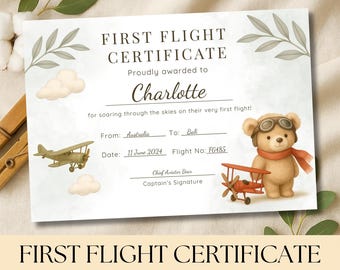 First Flight Certificate for Kids, Toddler's First Flight Award, First ...