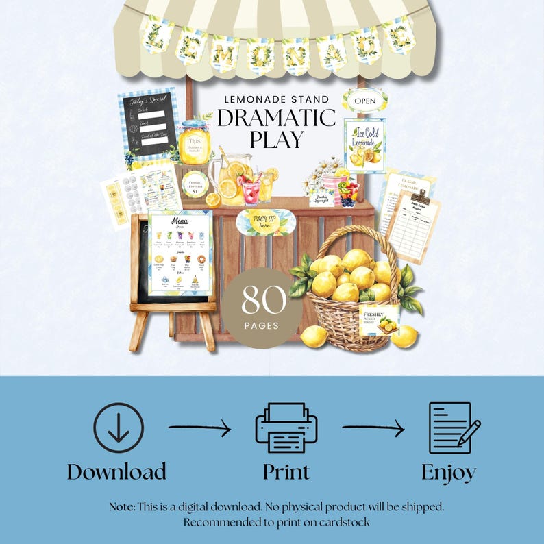 Lemonade Stand, Dramatic Play, Pretend Play Printable, Play Set ...