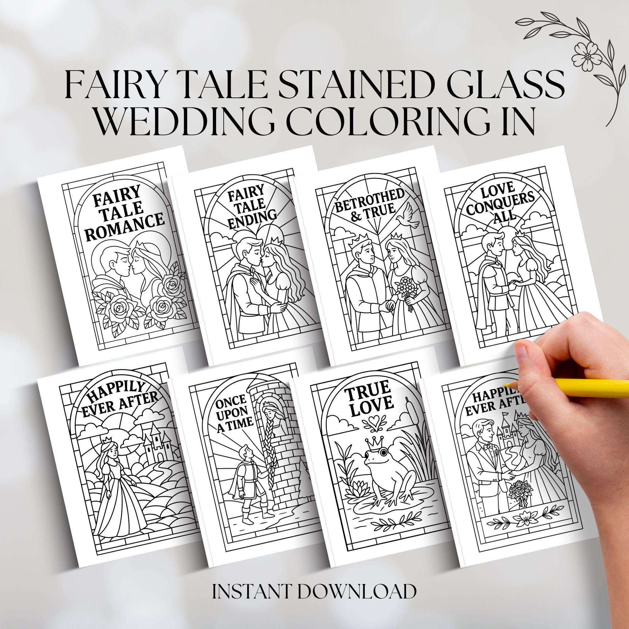 Fairy Tale Coloring Pages: Stained Glass Wedding Designs (PDF Download ...