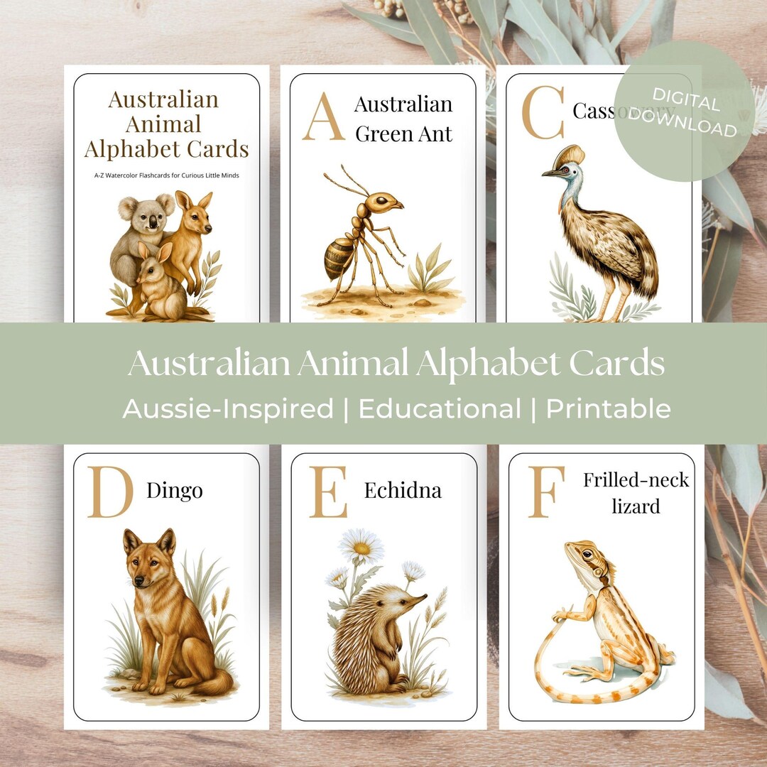 Australian Animal Alphabet Flashcards, A–Z Nature-inspired Printable ...
