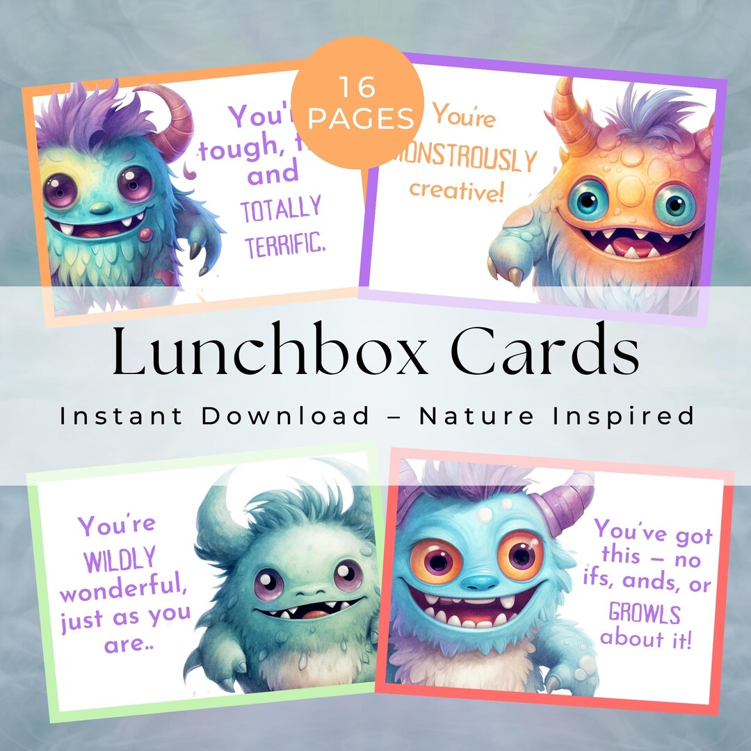Monster Affirmation Lunchbox Cards: Kids Printable Notes (digital ...