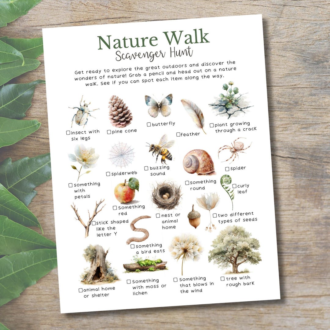 Nature Walk Scavenger Hunt Printable, Outdoor Activity for Kids ...