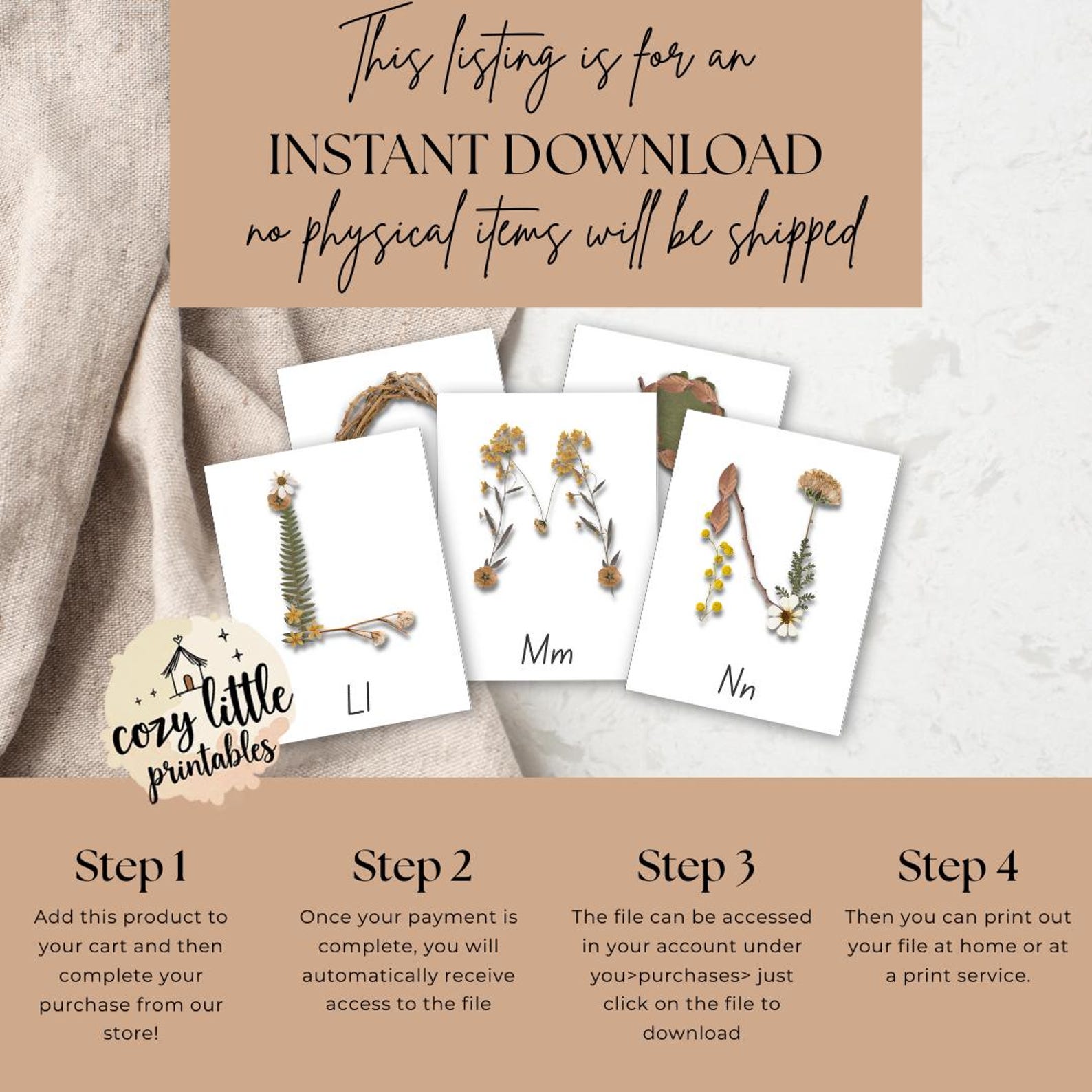 Alphabet Cards, Flash Cards, Digital Download, Floral Flash Cards ...