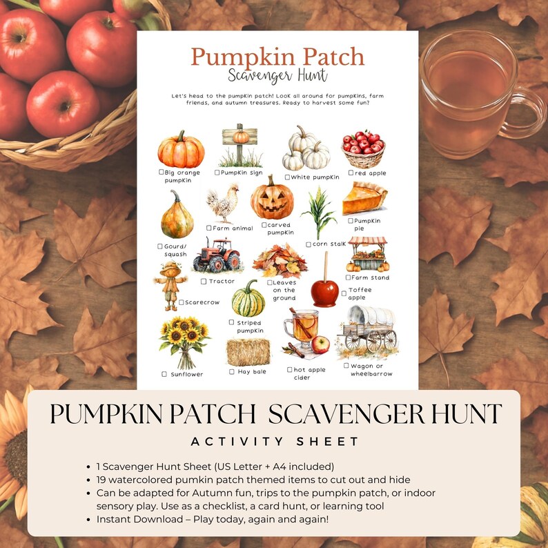 Pumpkin Patch Scavenger Hunt Printable, Fall Activity for Kids, Autumn ...