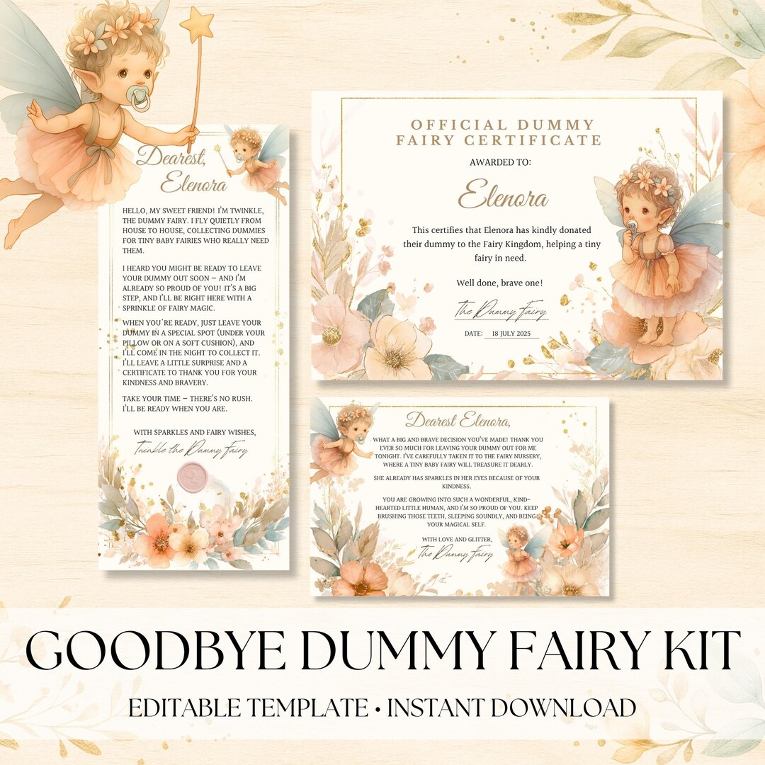 Editable Dummy Fairy Bundle, Dummy Fairy Certificate & Letter, Goodbye ...