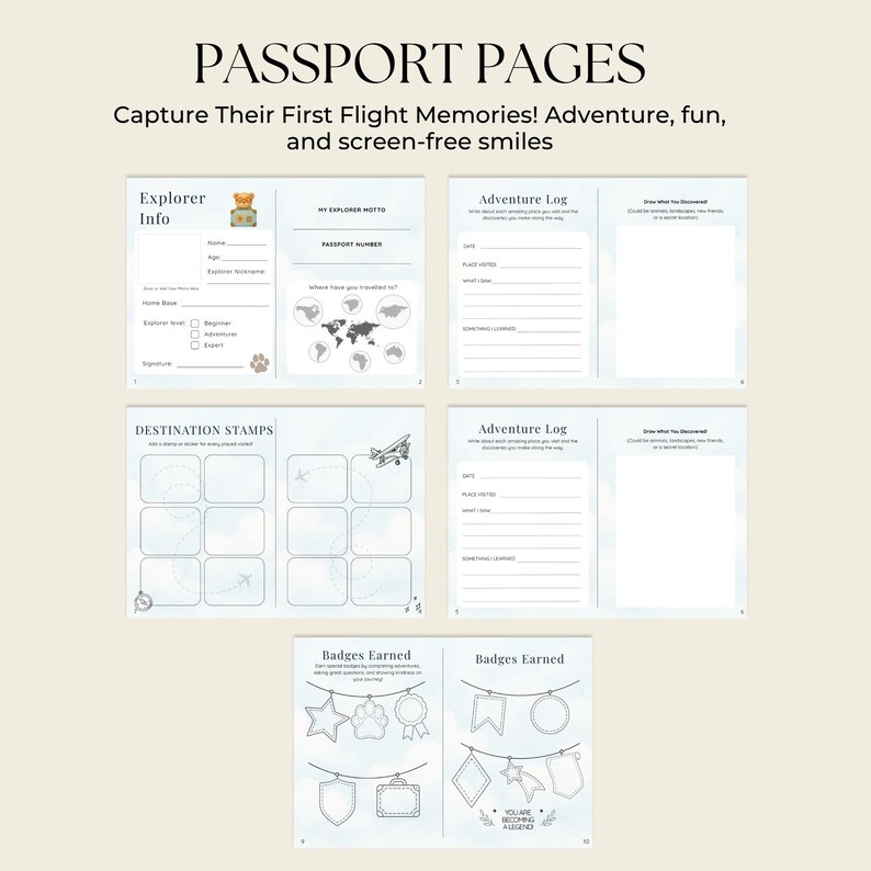 Printable Kids Passport | First Flight Memory Book | Explorer Badges ...