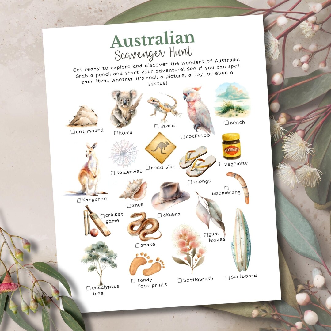 Australian Scavenger Hunt, Holiday Travel Activity Printable, Scavenger ...