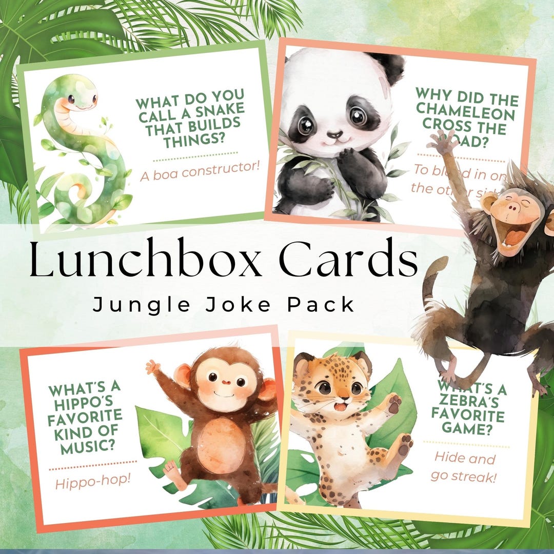 Jungle Animal Lunchbox Jokes, Lunch Box Notes for Kids, Lunchbox Notes ...