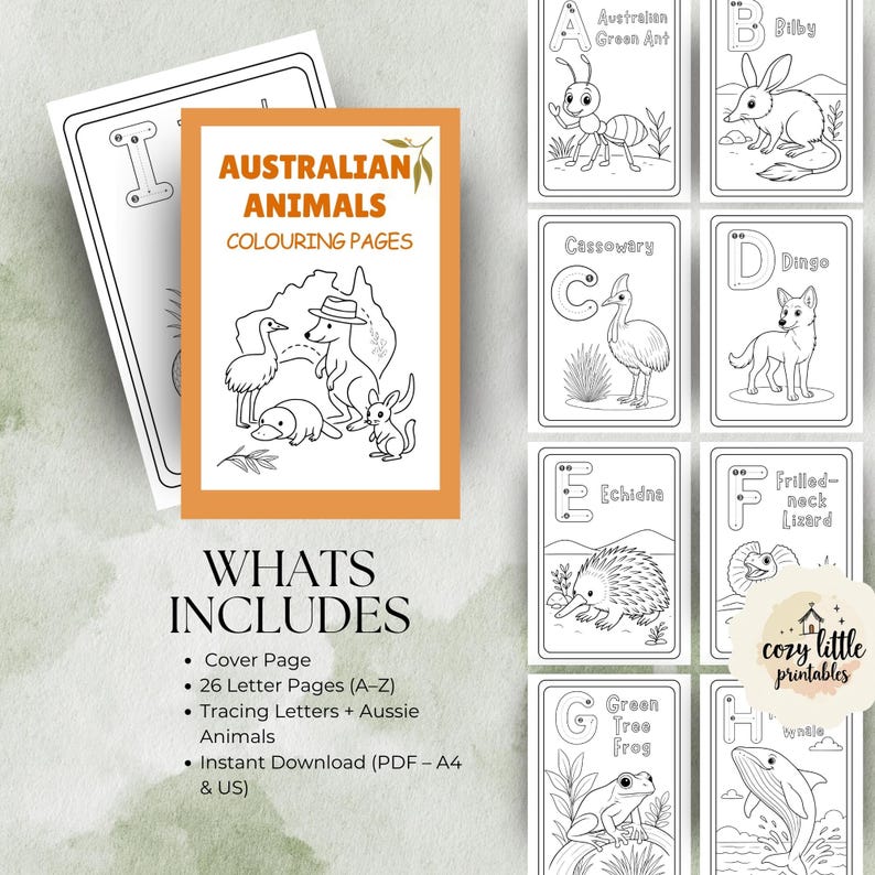 Australian Animals Alphabet Coloring Pages | A to Z Letter Tracing ...