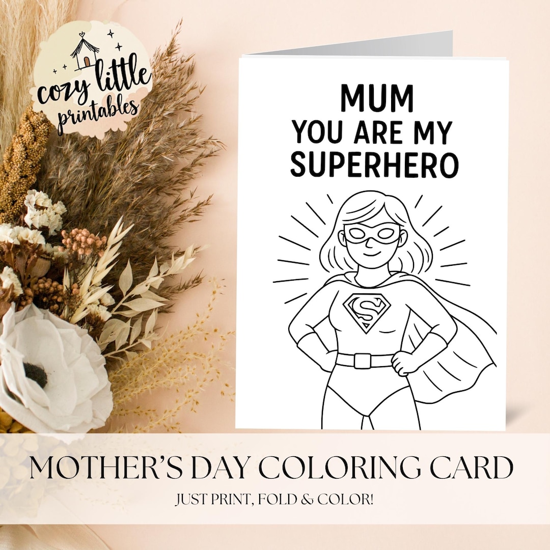 Kids Mother's Day Coloring Card, PRINTABLE Kids Mother's Day Card ...