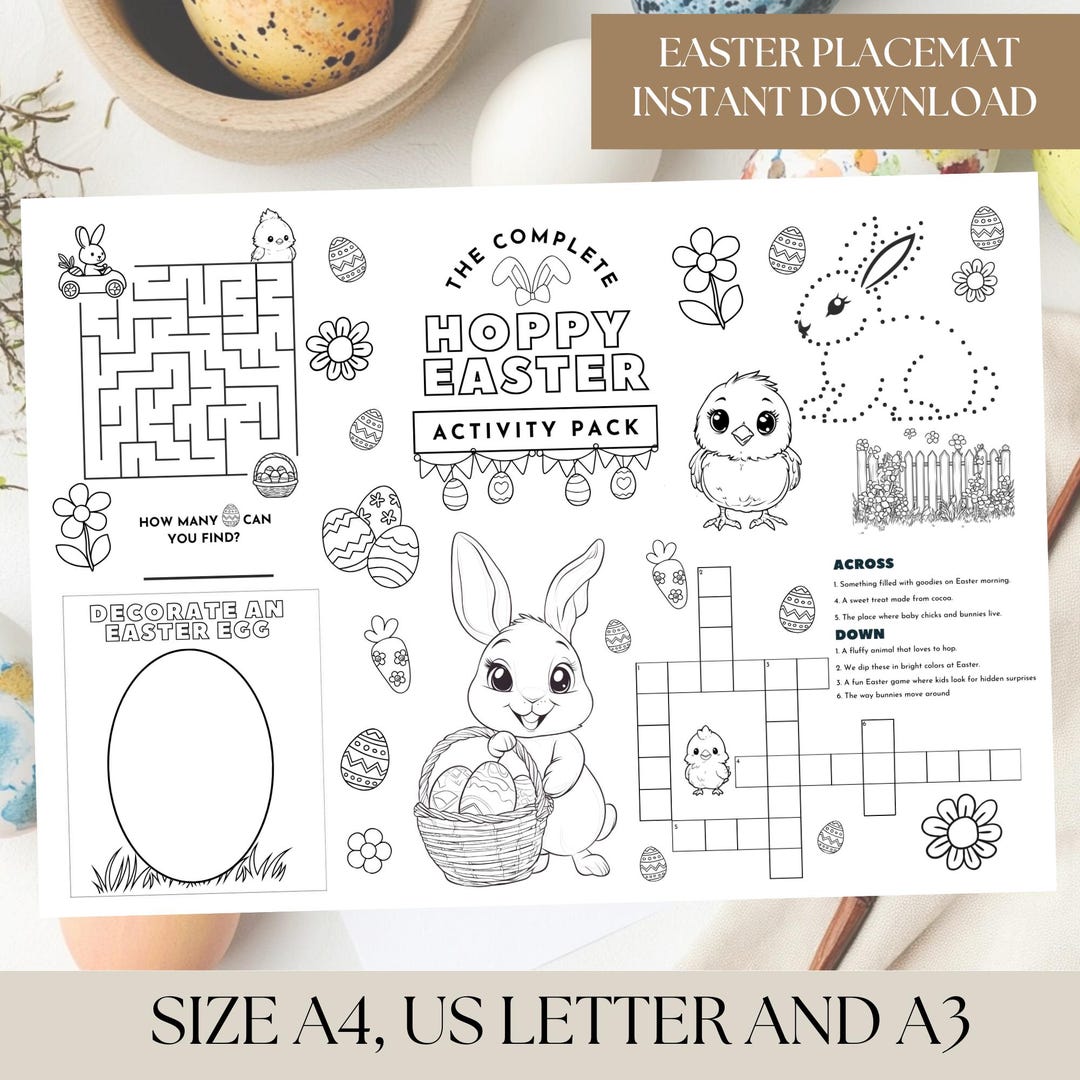 Easter Placemat, Easter Coloring Page, Printable Easter Party Game ...