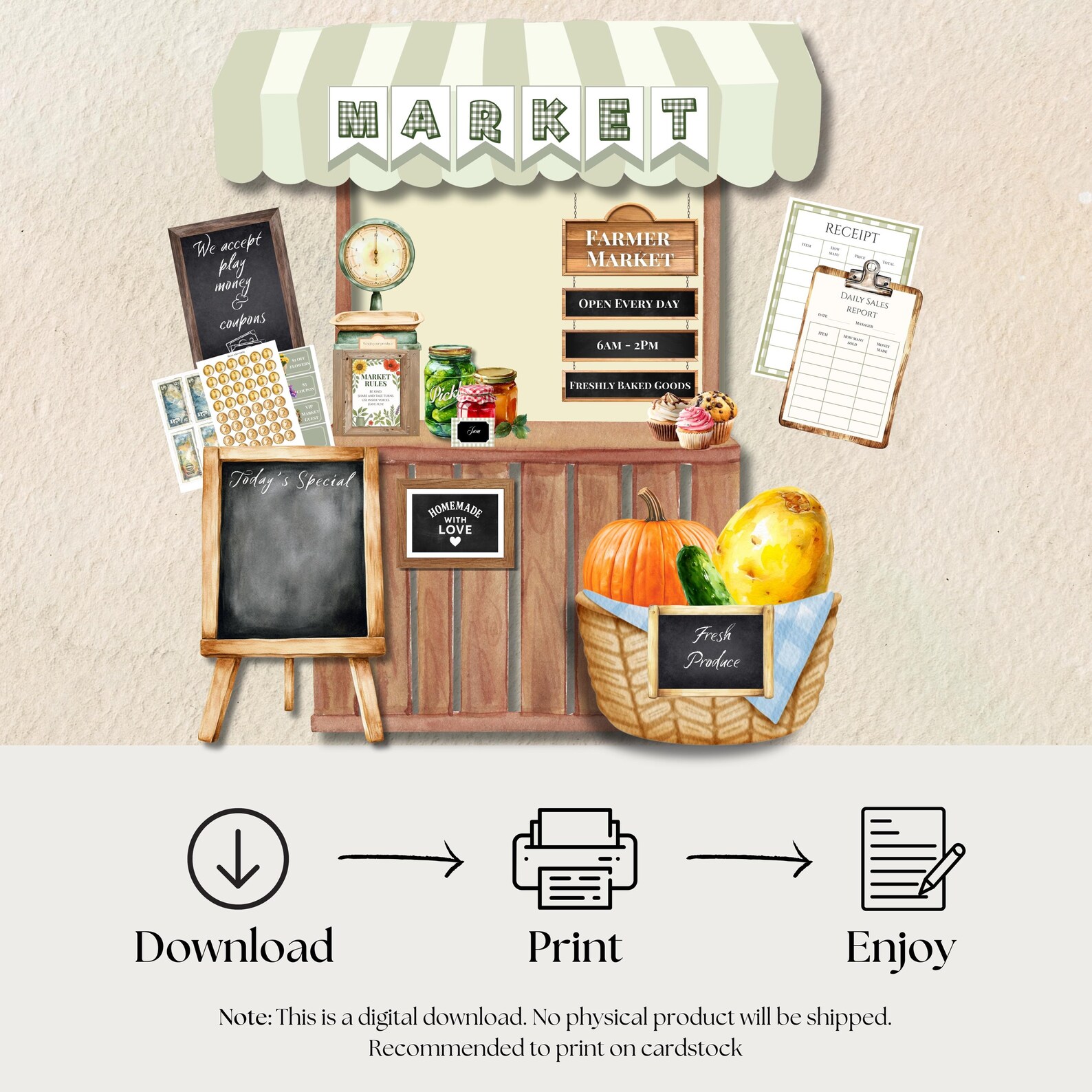 Farmer's Market Dramatic Play, Pretend Play Printable, Farmer's Market ...