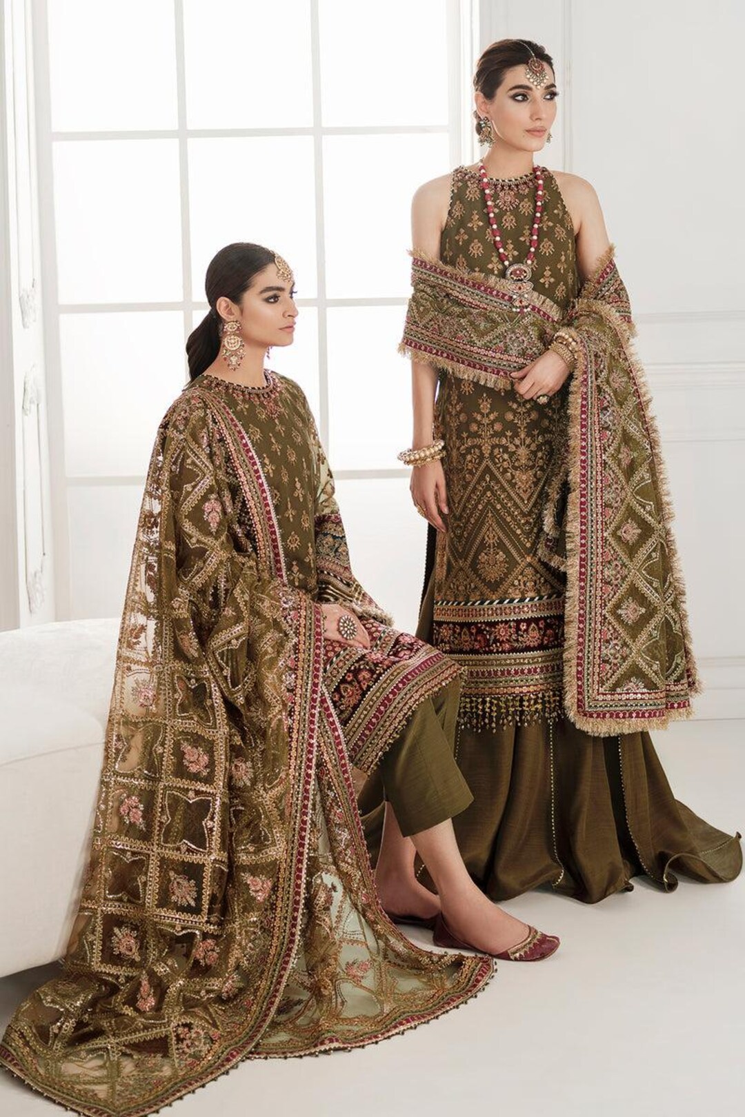 Mehendi Green Embroidered Sharara Suit: Pakistani Indian Wedding Outfit ...