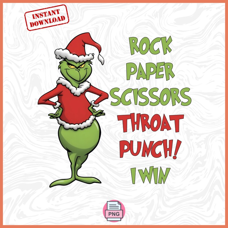 Rock Paper Scissors Throat Punch I Win PNG, Grinch Rock Paper Scissors ...