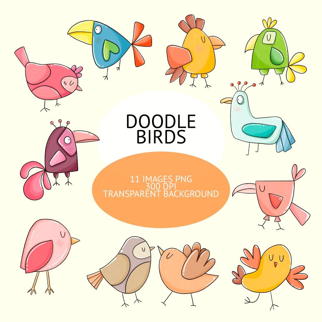 Birds Doodles Clipart, Birds Png, Cute Birds Clipart, Love Birds ...