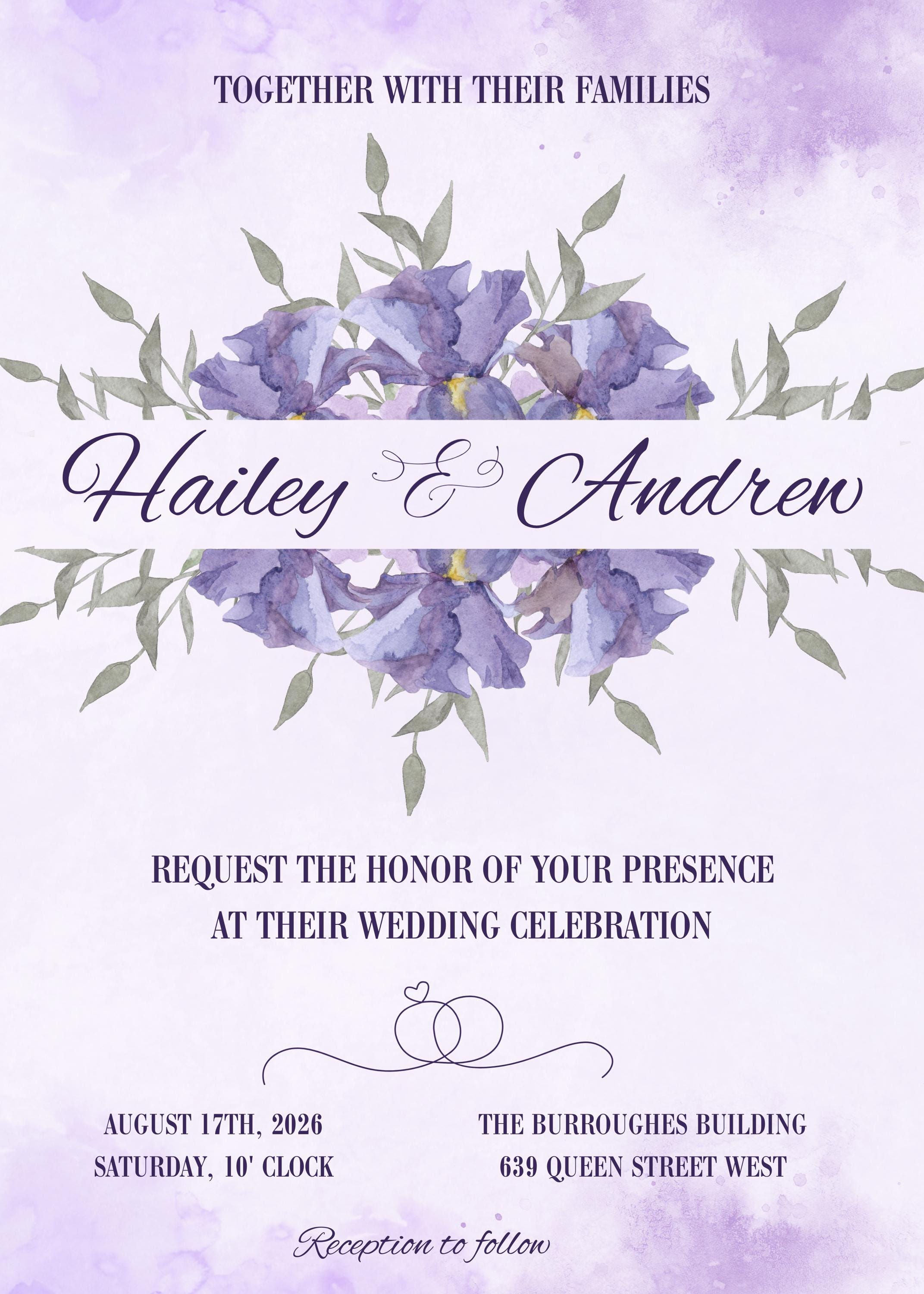 Lavender Floral Wedding Invitation Template | Editable Canva Template ...
