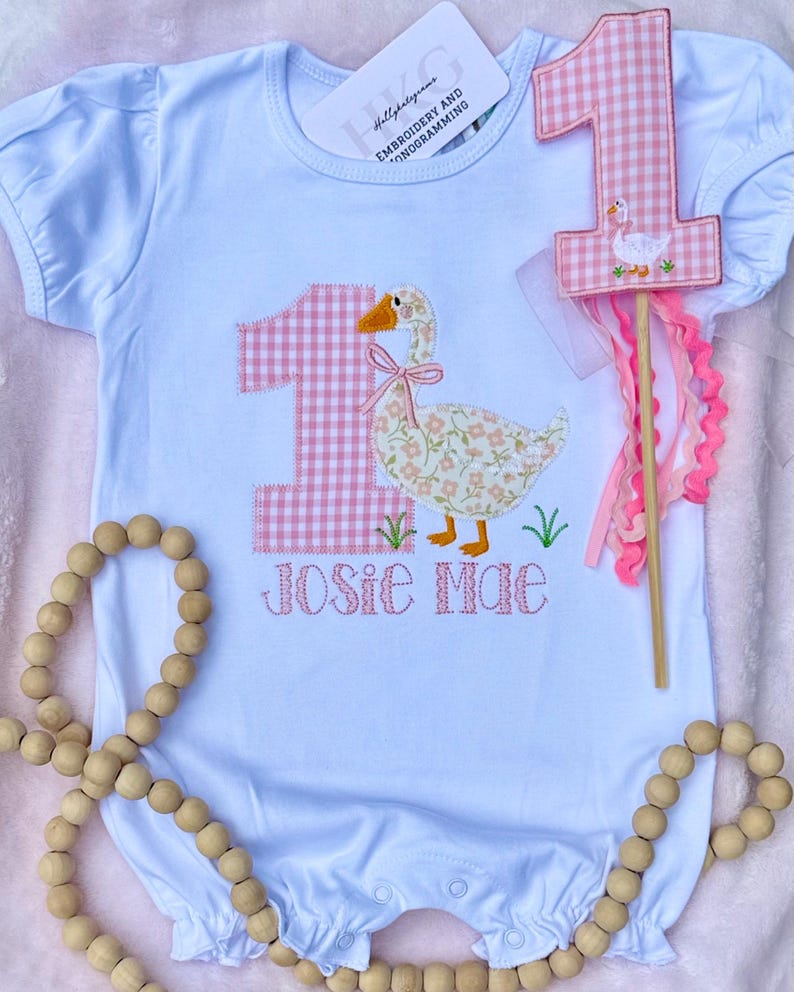 One Silly Goose First Birthday Applique Embroidery Custom Name Romper ...