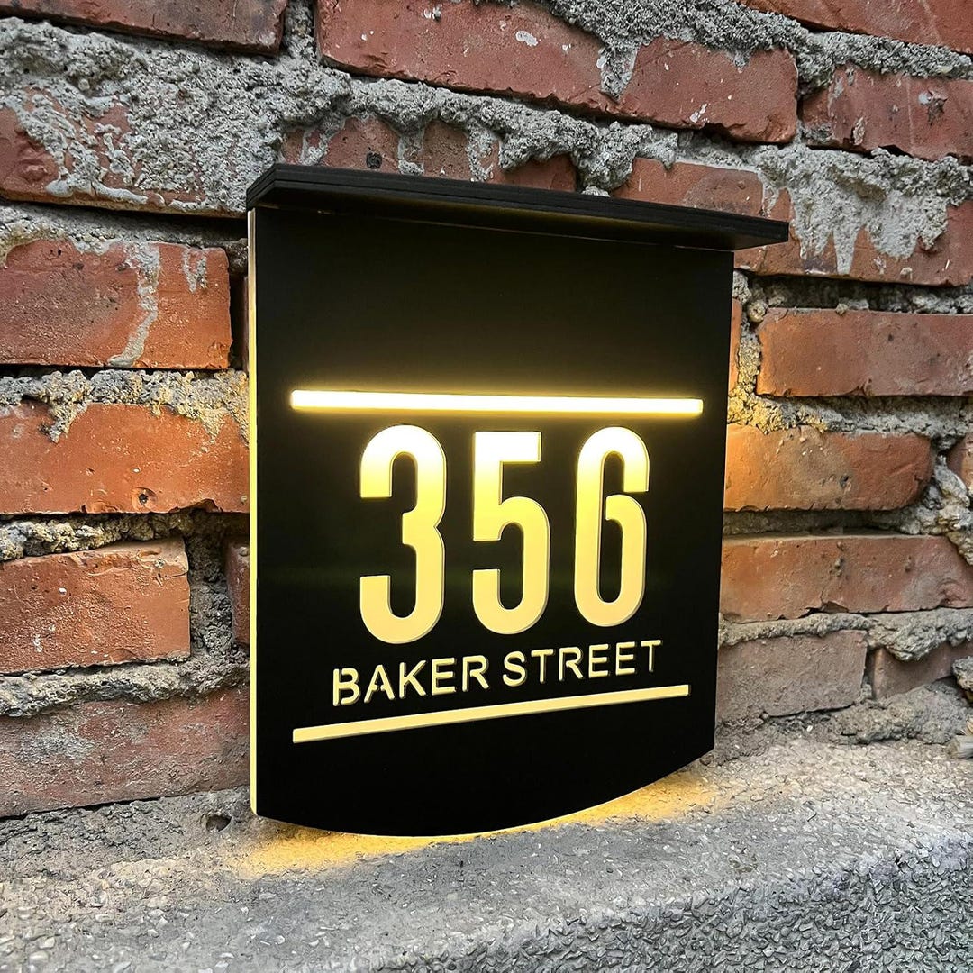Custom Solar LED House Number Sign – Modern Outdoor Address Plaque ...