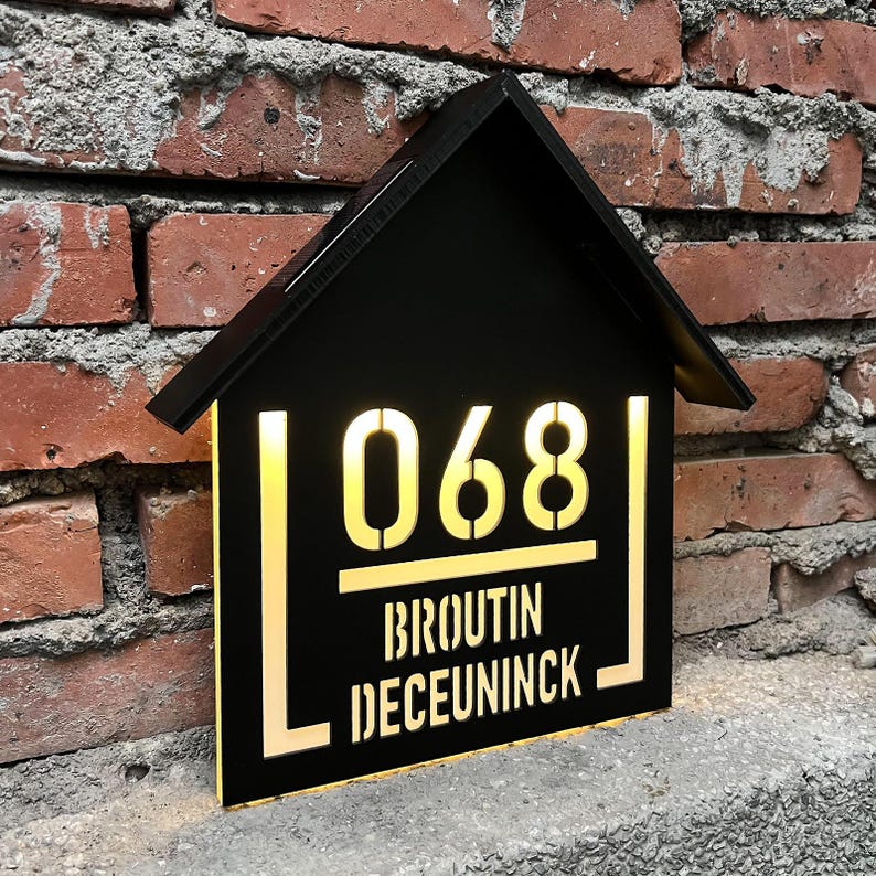 Custom Solar LED House Number Sign – Modern Outdoor Address Plaque ...