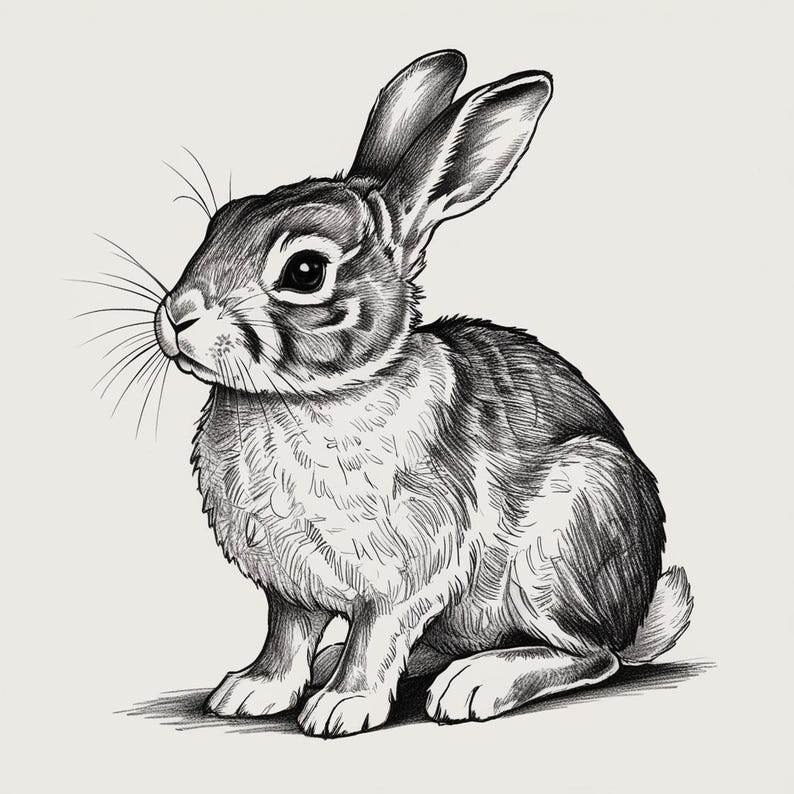 Minimalist Rabbit Art - Black & White AI Sketch Bundle (3 Pngs) - Etsy