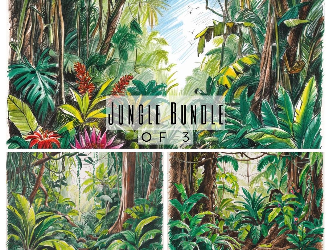 Jungle Sketch Bundle - 3 PNG Files | Tropical Nature Art, Digital ...