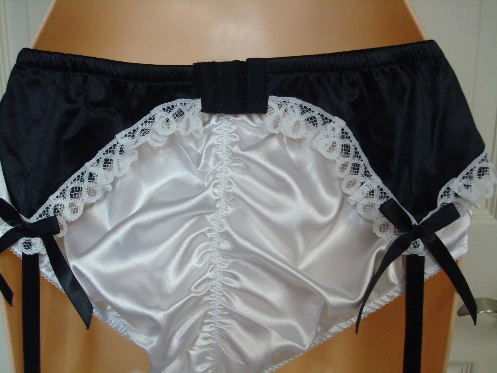 Adult Sissy 4 Strap Pink White Garter Belt Shiny Satin Spandex