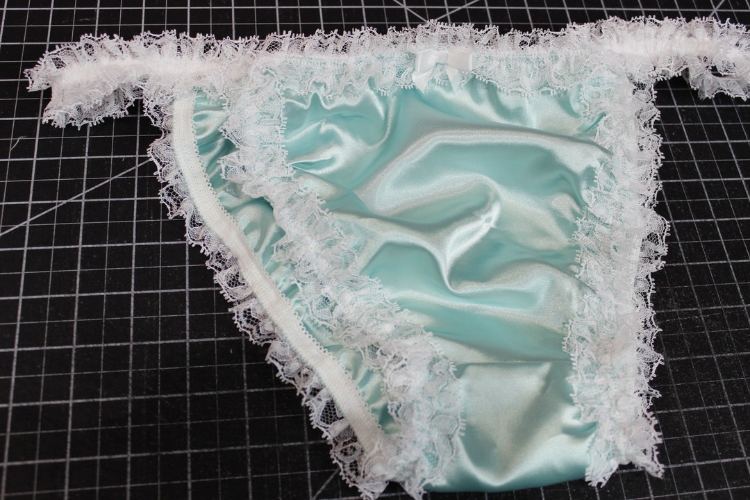 Double Satin Layer Brazilian String Tanga in Sissy Mint Green Ruffles ...