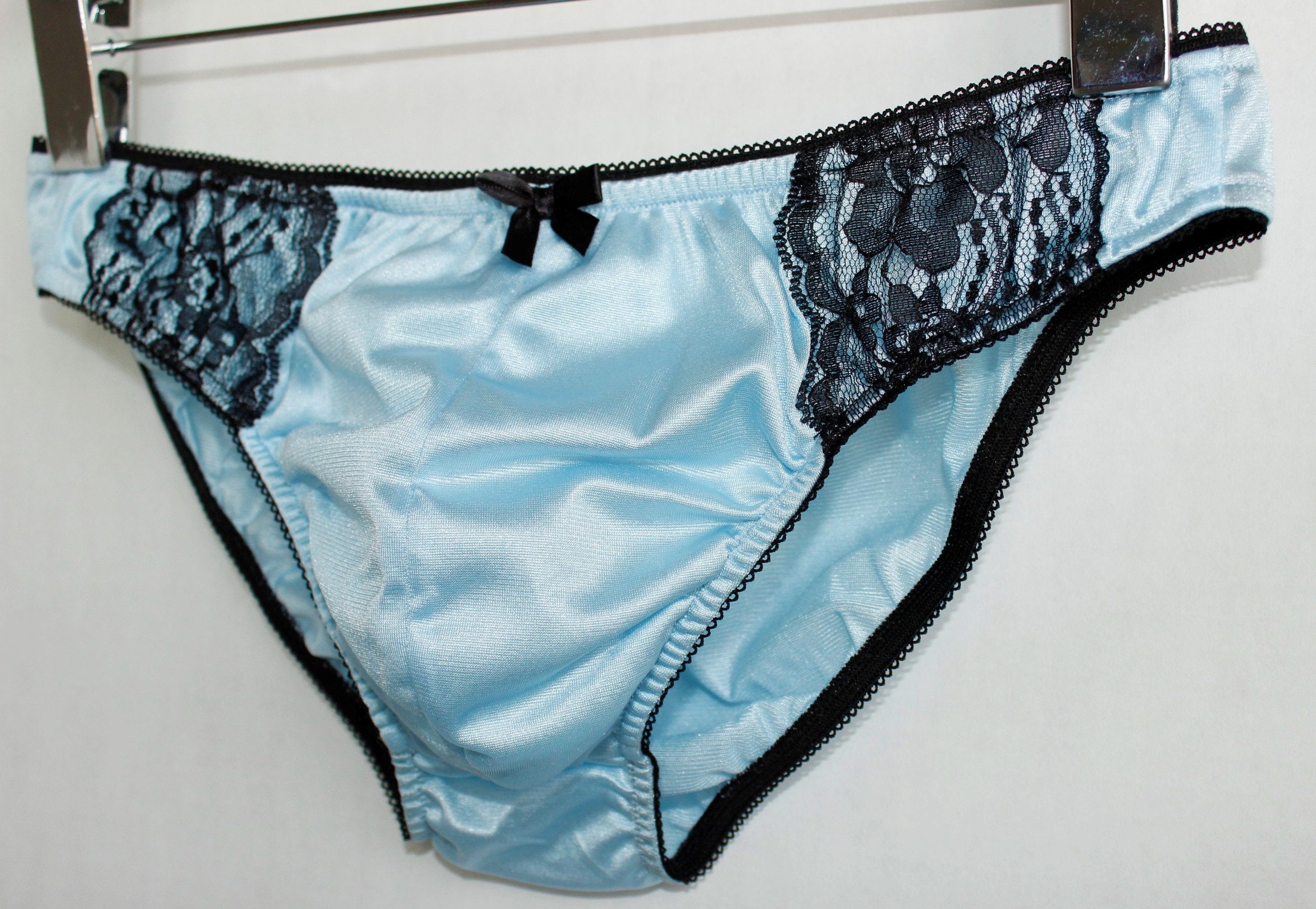 Adult Sissy Lt Blue Tricot Nylon Bikini Panties With Double Layer