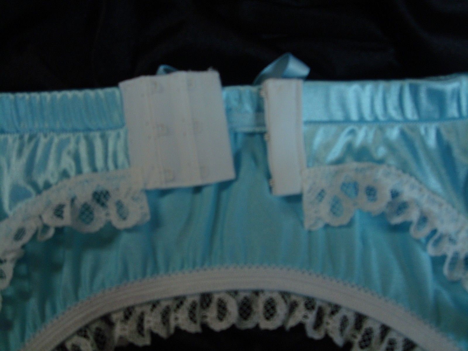Adult Sissy 4 Strap Pink White Garter Belt Shiny Satin Spandex