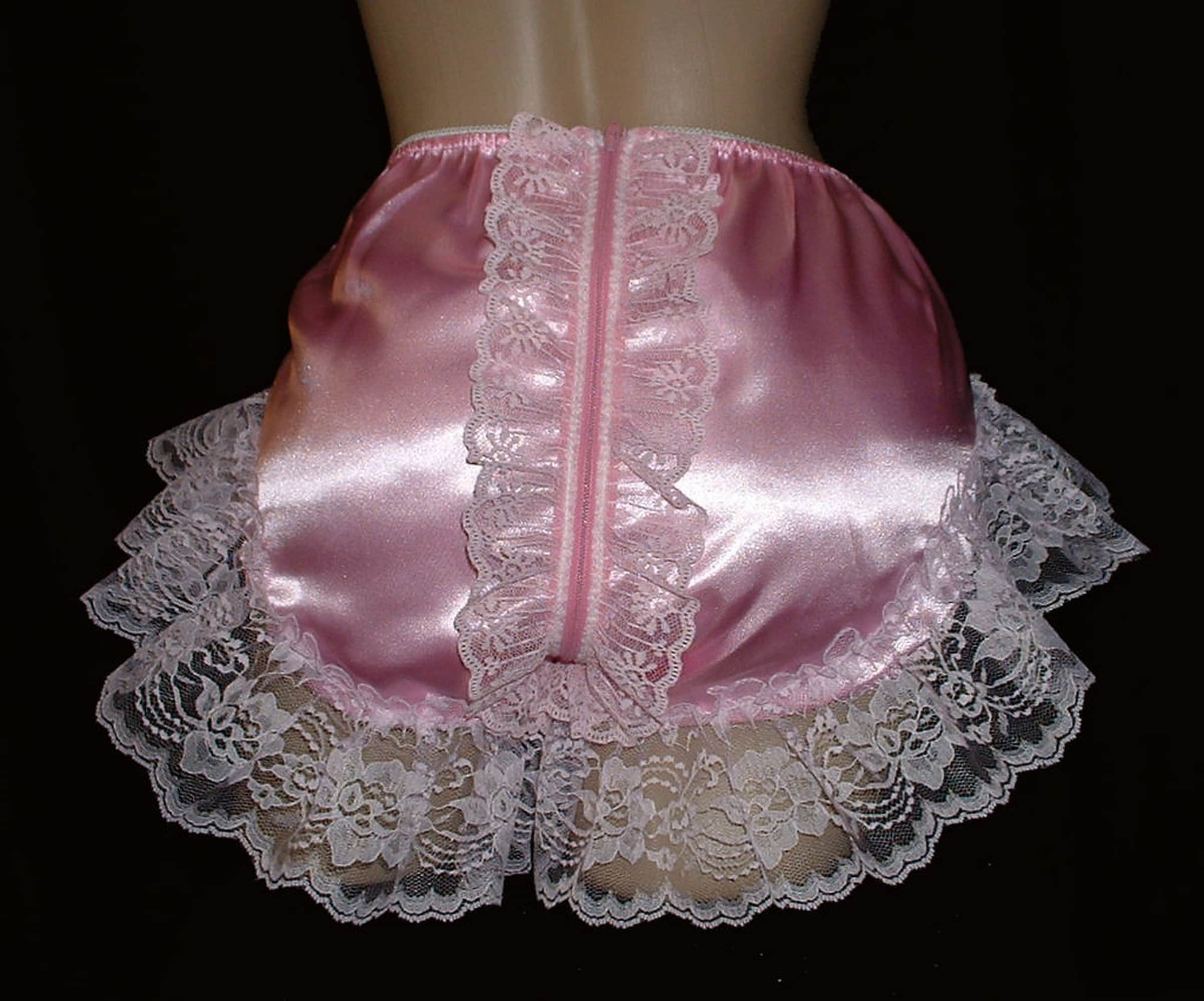 Adult Sissy Satin Full Cut Panties Cross Dresser Zipper Open Back