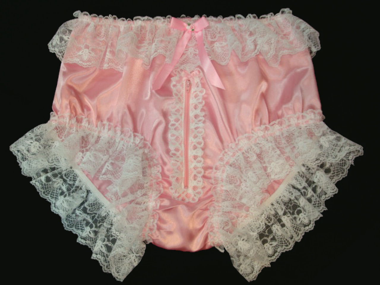Adult Sissy Handmade Made Frilly Pink Zipper Front Panties Open Crotch