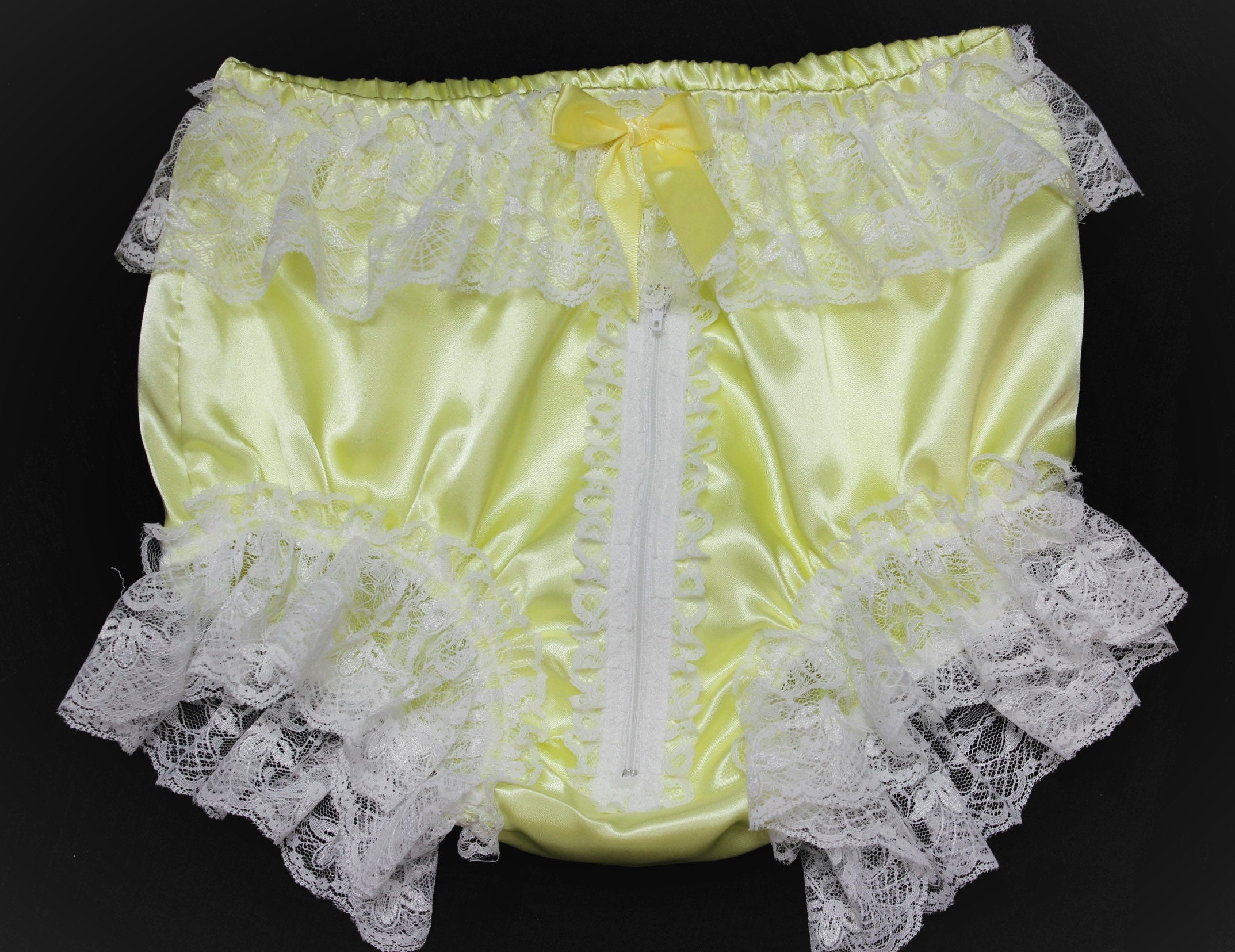 Yellow Adult Sissy Satin Full Cut Panties Cross Dresser Zipper