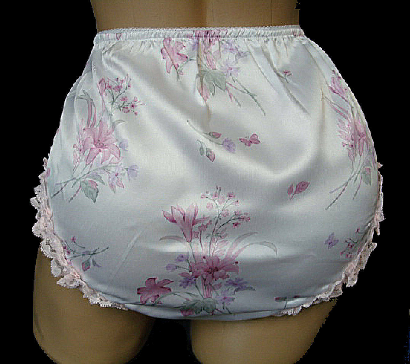 Printed Satin Handmade Sissy Ruffle Brief Style Panties W Leg Lace S 2xl