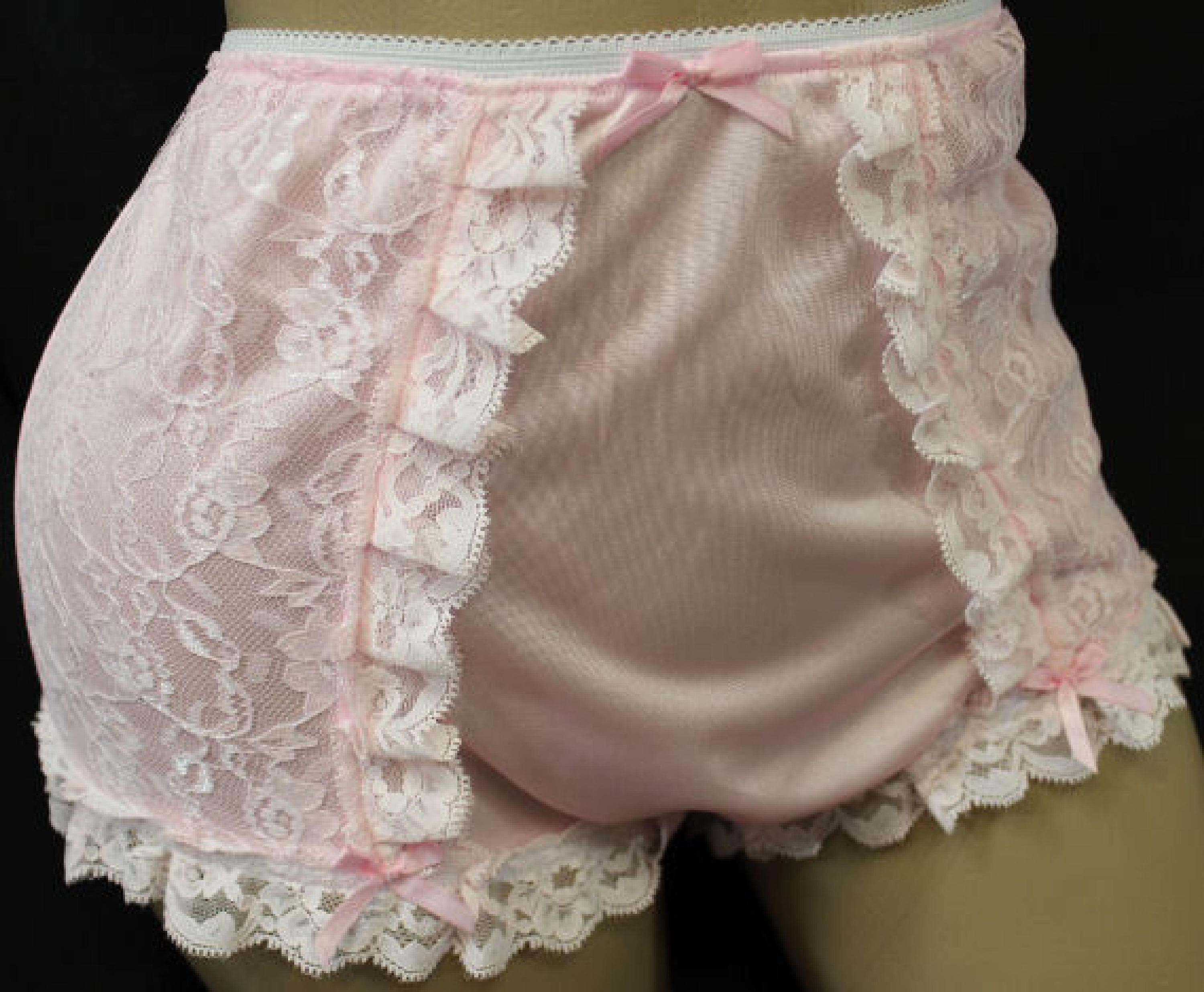 Vintage Style Adult Sissy Tricot And Lace Full Cover Granny Panties