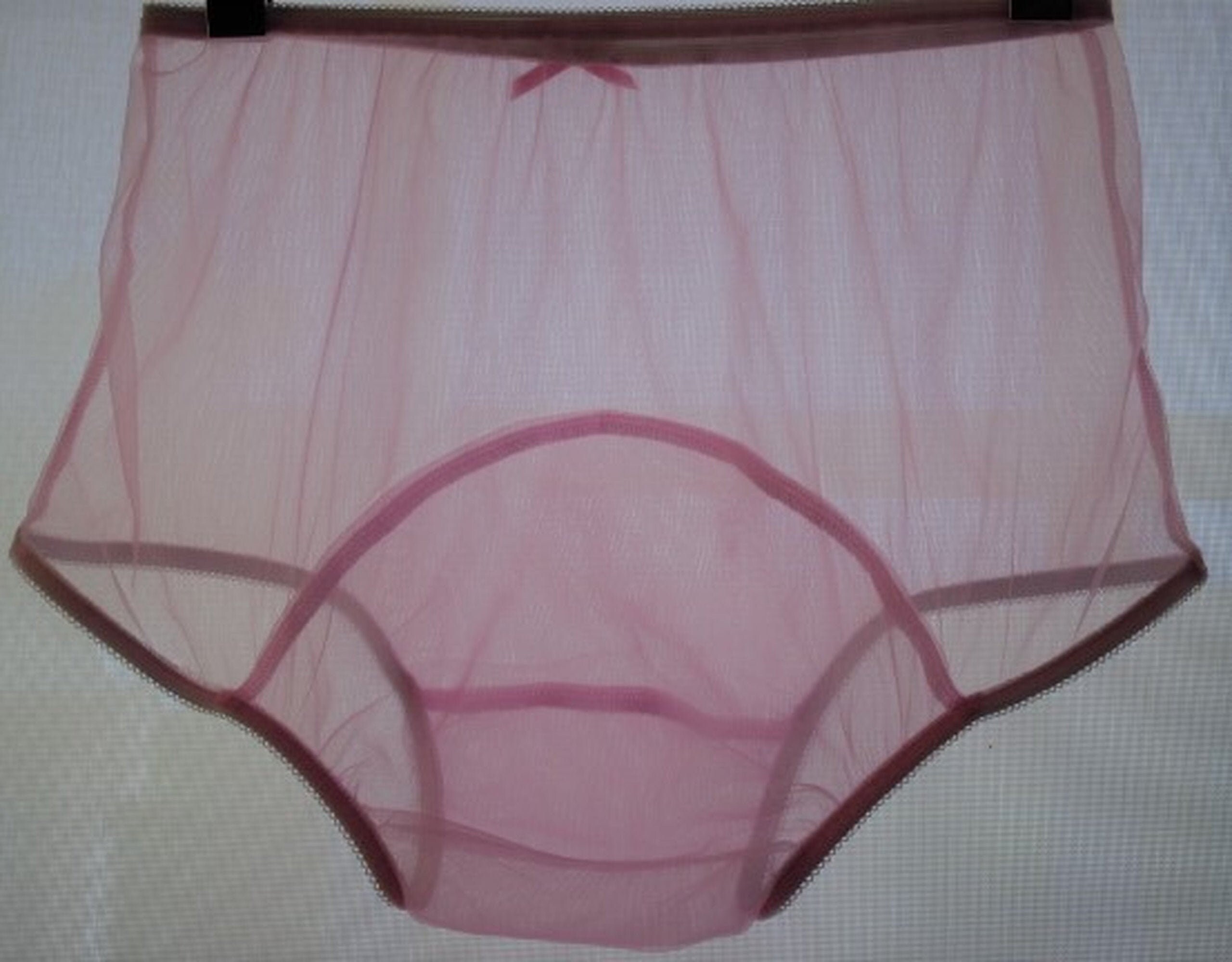 Lt Pink Vintage Nylon Chiffon Panties W Large Double Mushroom Gusset