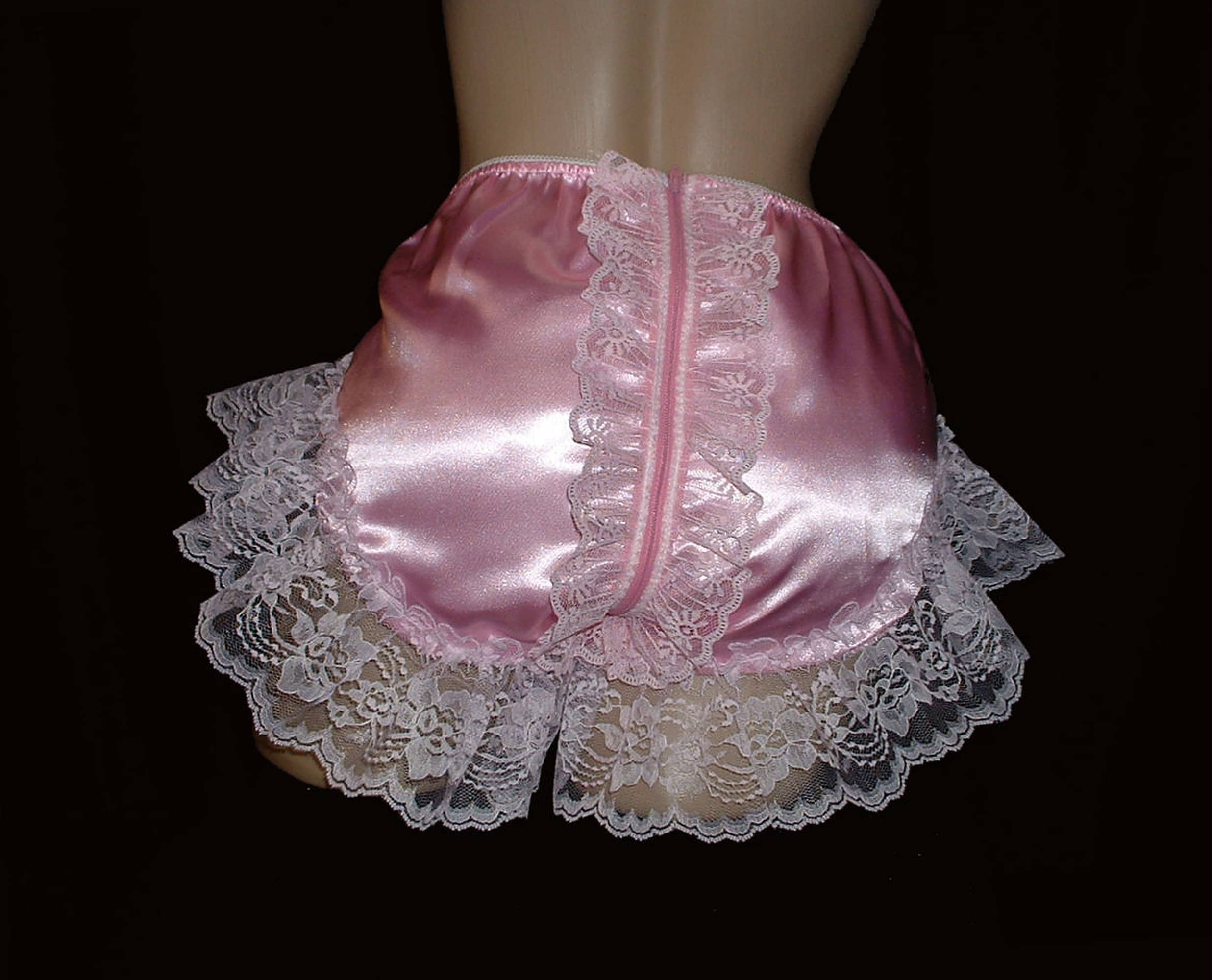 Other Costumes Zipper Front And Lace Adult Sissy Satin Full Cut Panties